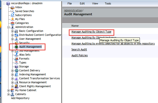 Enable Documentum Audit Events
