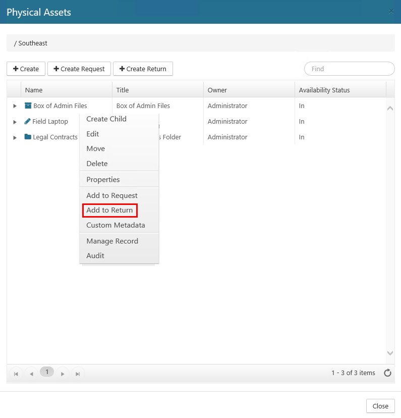Adding and Removing Assets from a Return