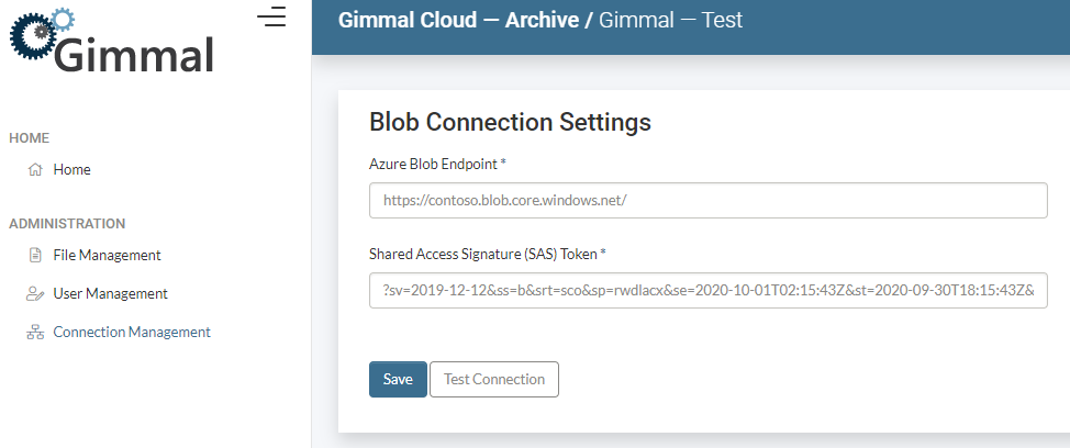 Create Azure Blob Connection Settings