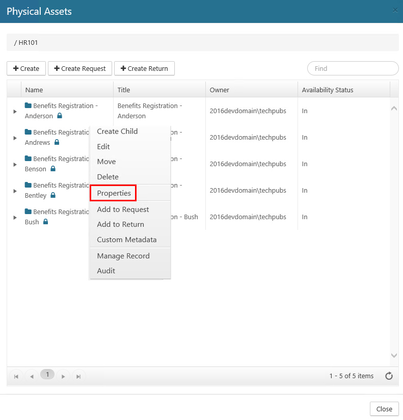 Viewing Asset Properties and Record Details